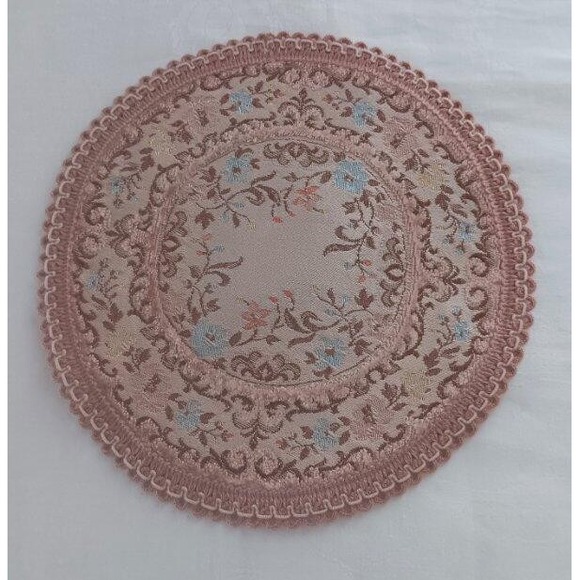 Kitchen | Vintage Pink Blue Velvet Tapestry Doily Gold Floral Thread ...